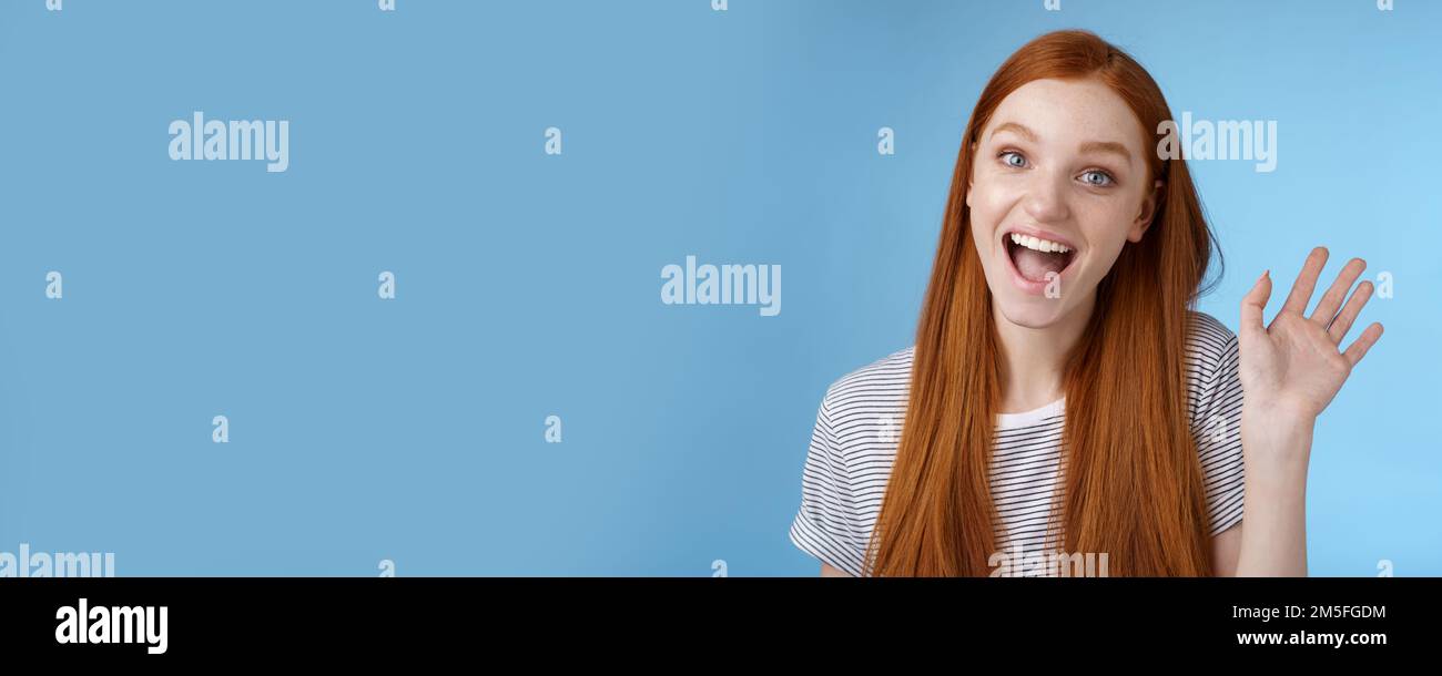 Hello Wanna Be Friends Enthusiastic Cute Redhead Female Newbie Getting Know Coworkers Smiling