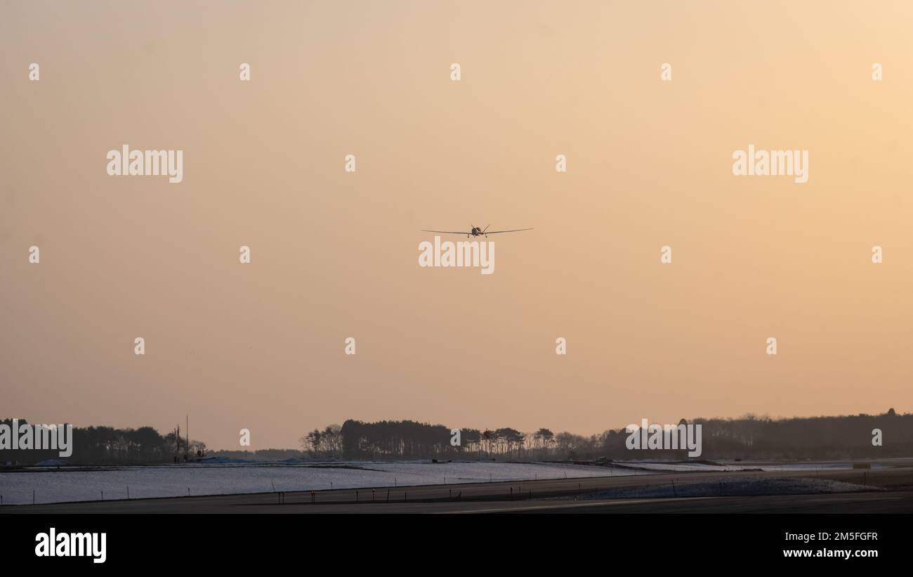 An RQ-4B Global Hawk approaches the runway at Misawa Air Base, Japan ...