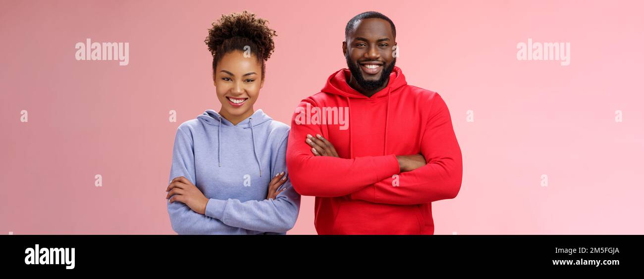 Charming happy professional team two african american man girl smiling ...