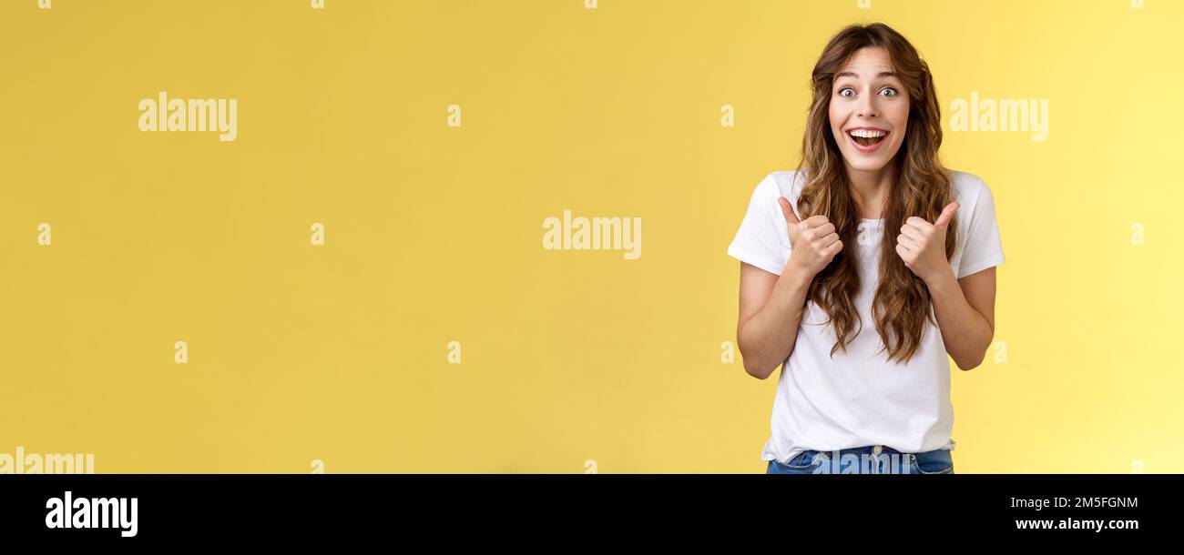 Lively excited happy cute european girl supportive give positive reply ...