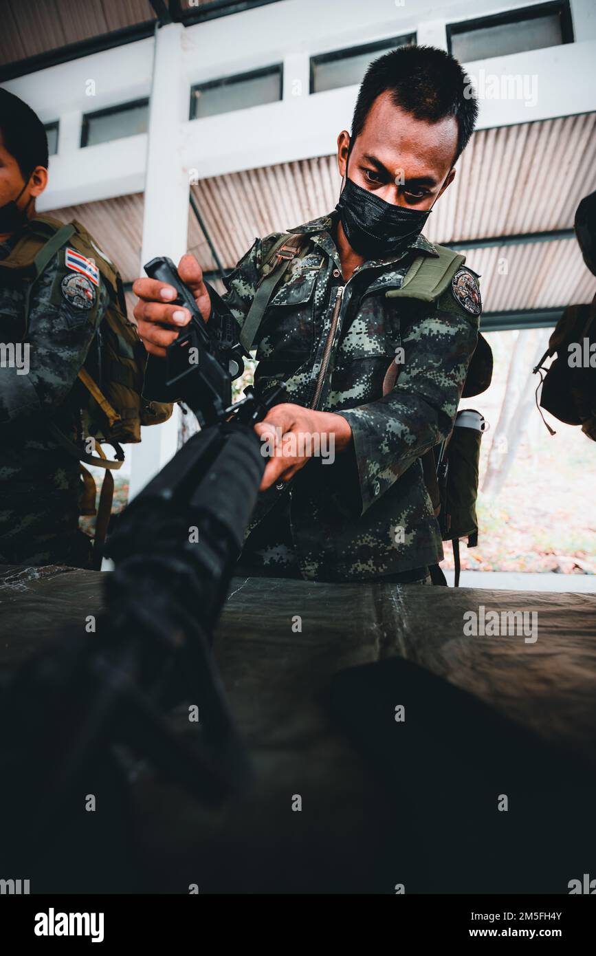 A Royal Thai Army Soldier reassembles an M4 carbine as part of squad ...
