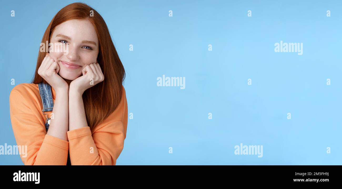 Tenderness, wellbeing, beauty conept. Attractive young ginger girl pure ...