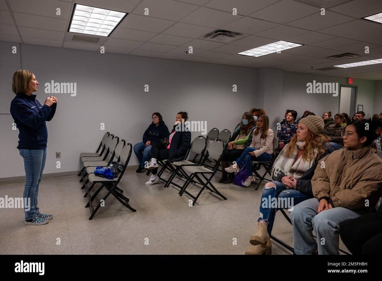 Col. Angela Ochoa, 19th Airlift Wing commander, gives remarks during a ...