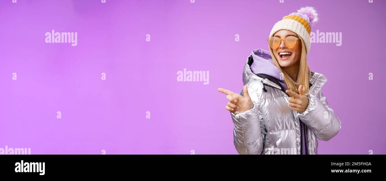 Hey how you doin. Cheeky stylish bond girl having fun greeting friend ...