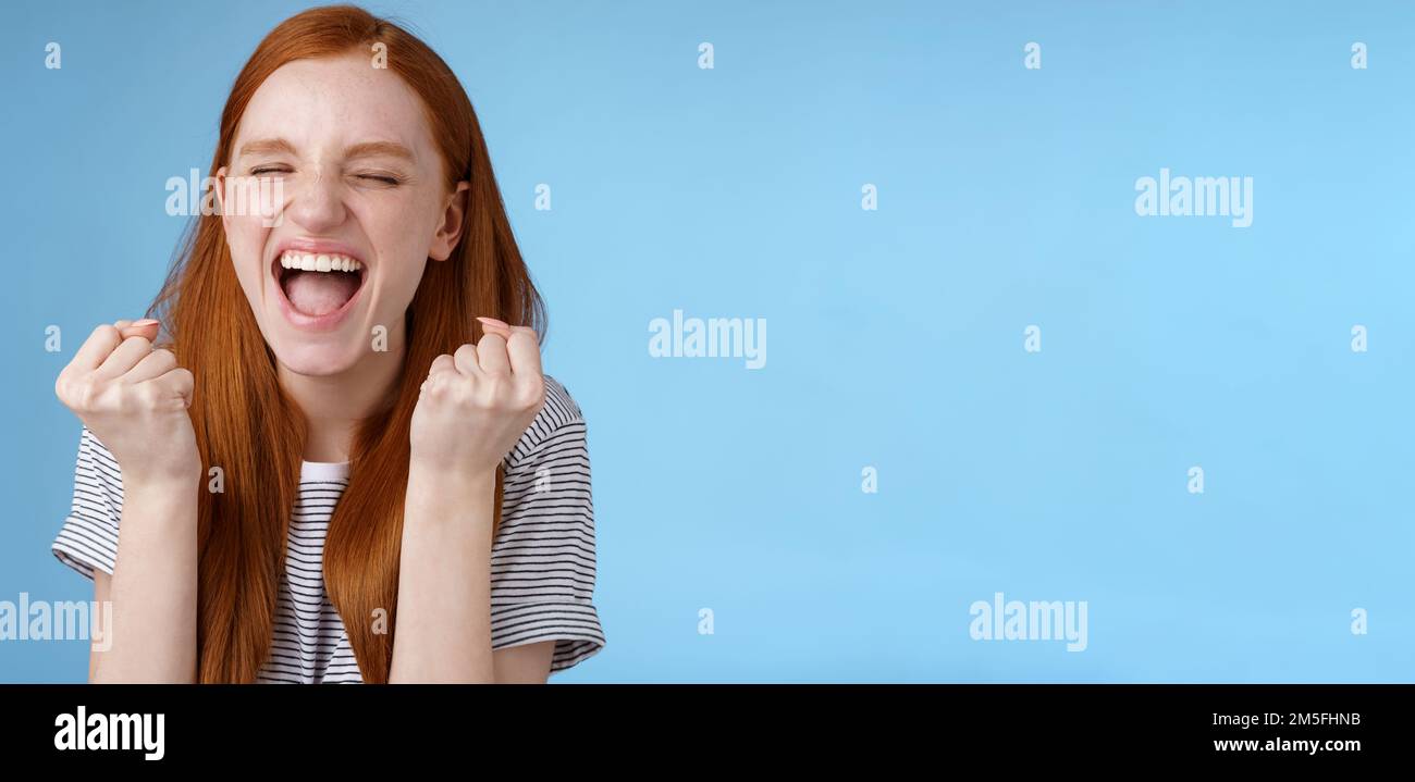 Yes achievement goal lifetime. Smiling happy european redhead girl ...