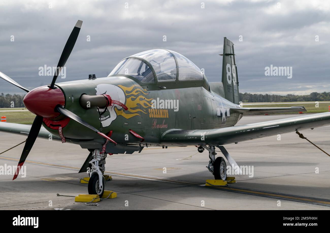 A T-6 Texan II aircraft is parked on the flight line, March 12, 2022 ...