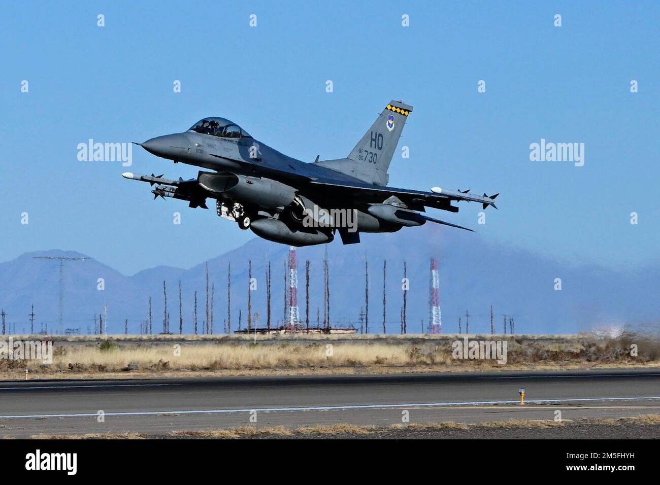 An F-16 Viper assigned to the 311th Fighter Squadron, takes off from ...