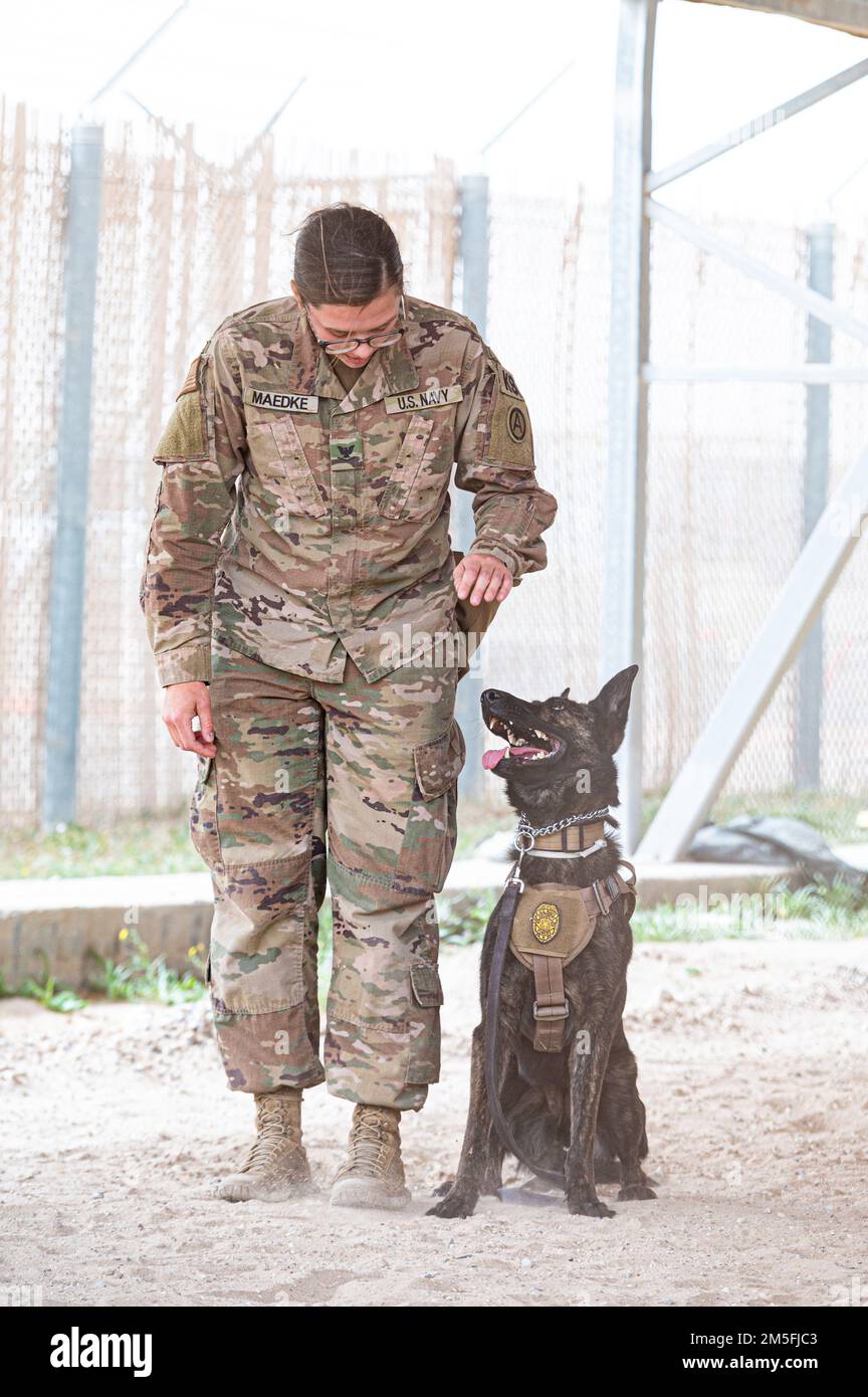 U.S. Navy MA3 Kayla Maedke, a military working dog handler assigned to ...