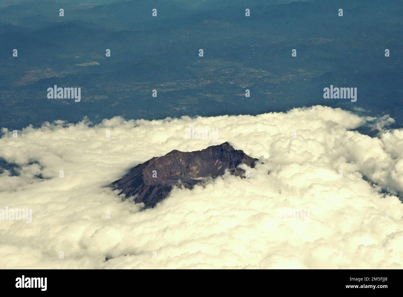 Caldera of Mount Raung, an active volcano, is seen in an aerial view ...