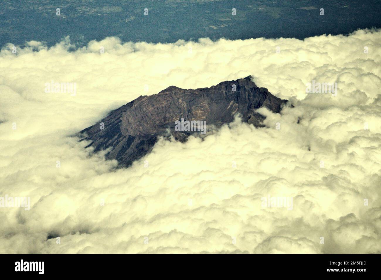 Caldera of Mount Raung, an active volcano, is seen in an aerial view ...