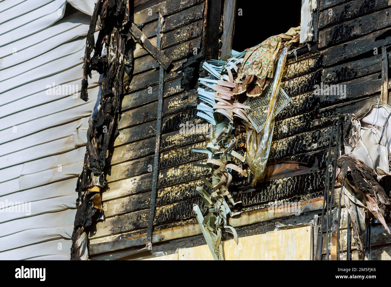 Fire destroyed interior of burned house causing disaster in houses ...
