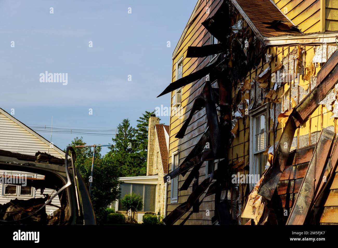 After fire destroyed building interior of house became disaster Stock ...