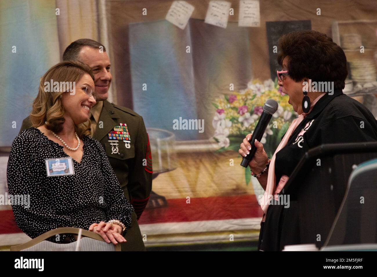 Angela Gillespie, left and U.S. Marine Corps Sgt. Maj. Jason Gillespie ...