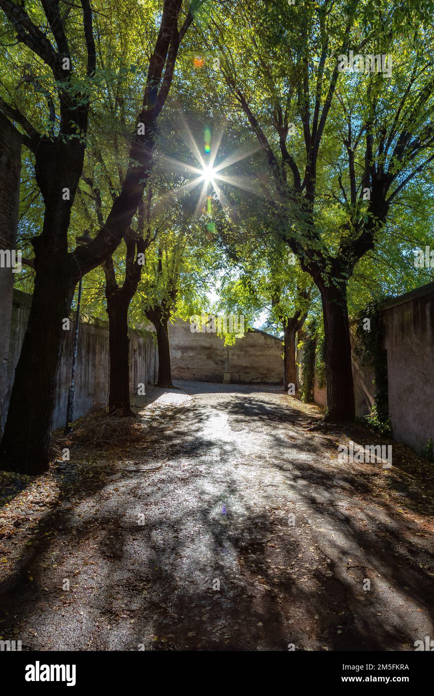 Pathway in City Park. Brick Old Historic Walls. Rome, Italy Stock Photo ...