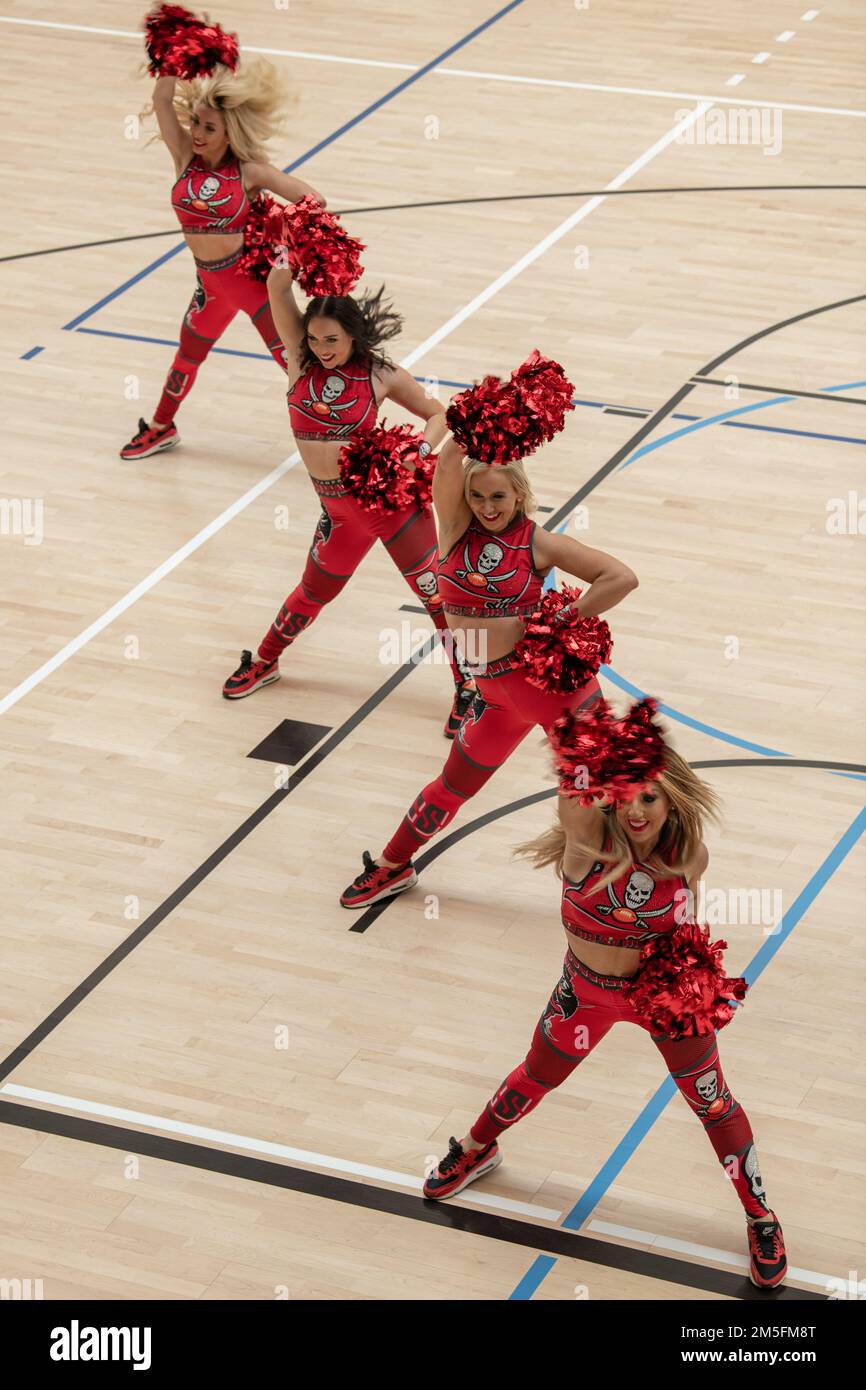 Tampa Bay Buccaneers Cheerleaders raise their pom poms at the Wiesbaden ...