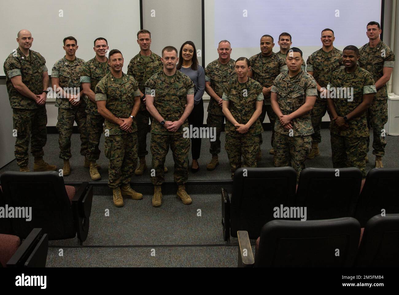 U.S. Marines stationed on Marine Corps Air Station Miramar attend the ...