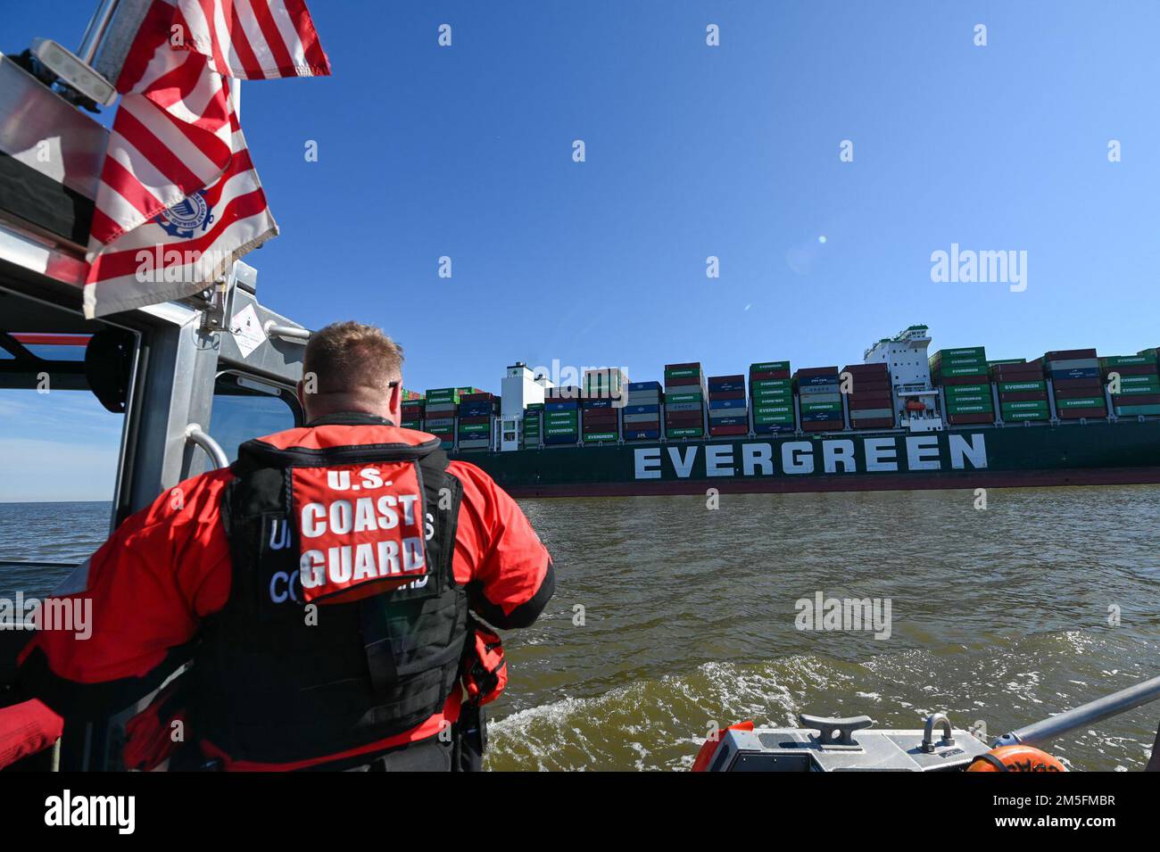 A response boatcrew from Coast Guard Station Curtis Bay monitors the ...