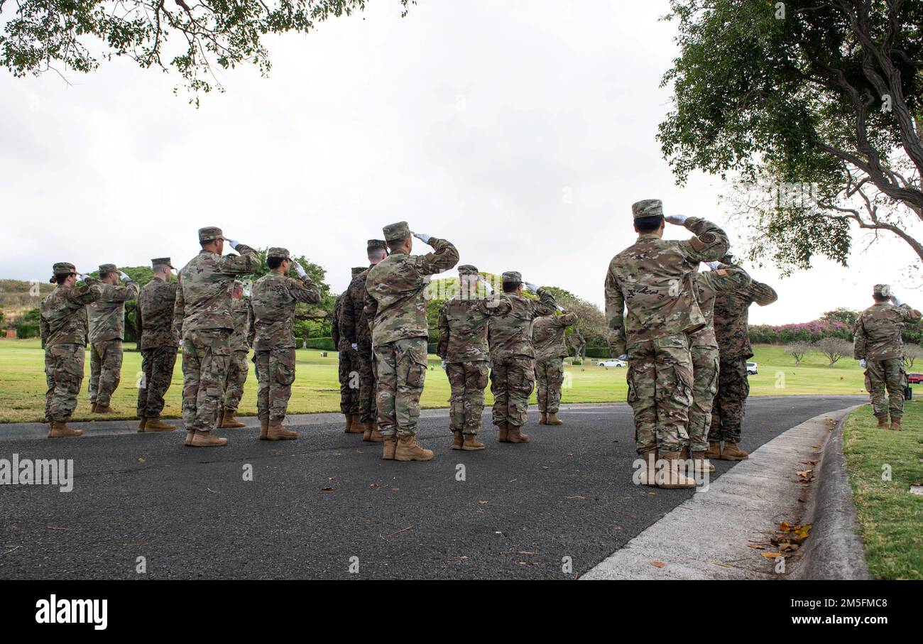 Members of the Defense POW/MIA Accounting Agency (DPAA) render salutes ...