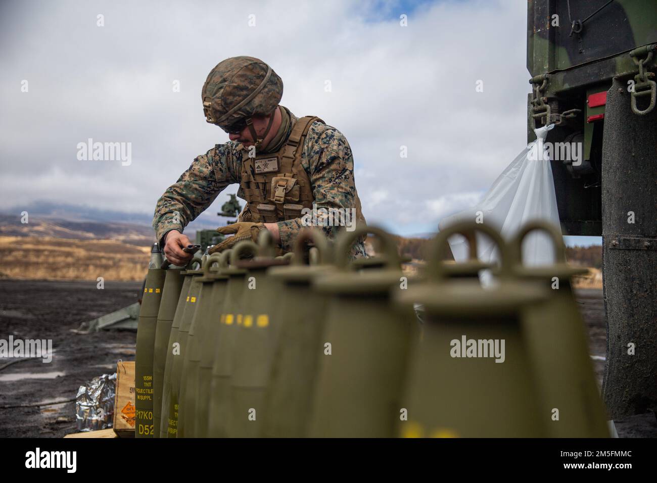 A U.S. Marine with Kilo Battery, Battalion Landing Team 1/5 (BLT 1/5 ...