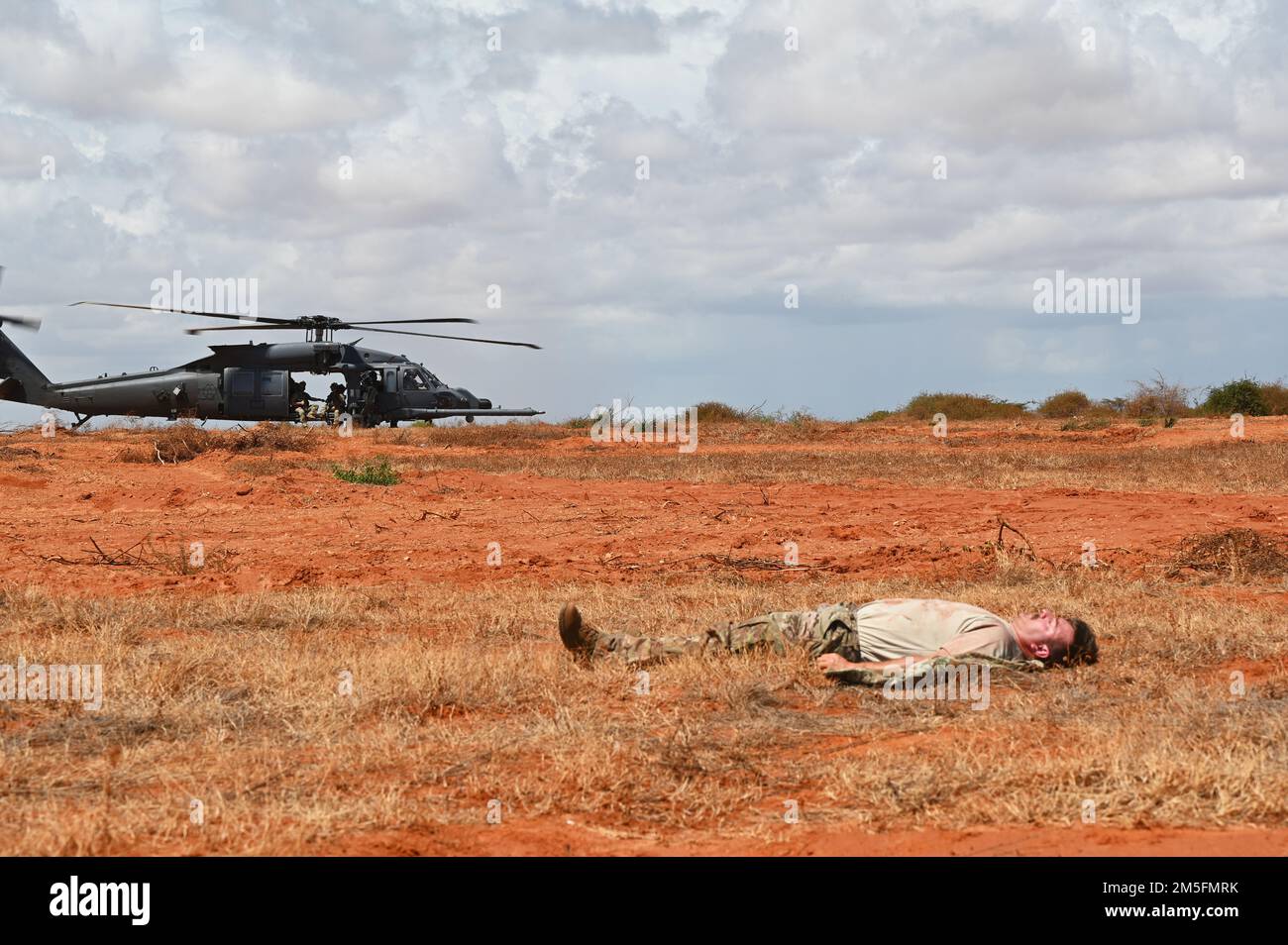 A HH-60W combat rescue helicopter lands in support of a casualty ...