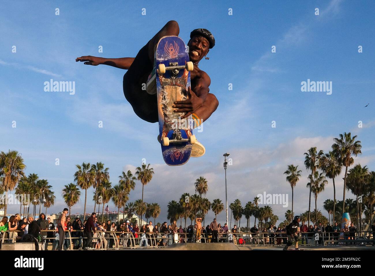 Los Angeles, California, USA. 28th Dec, 2022. A skateboarder jumps high ...