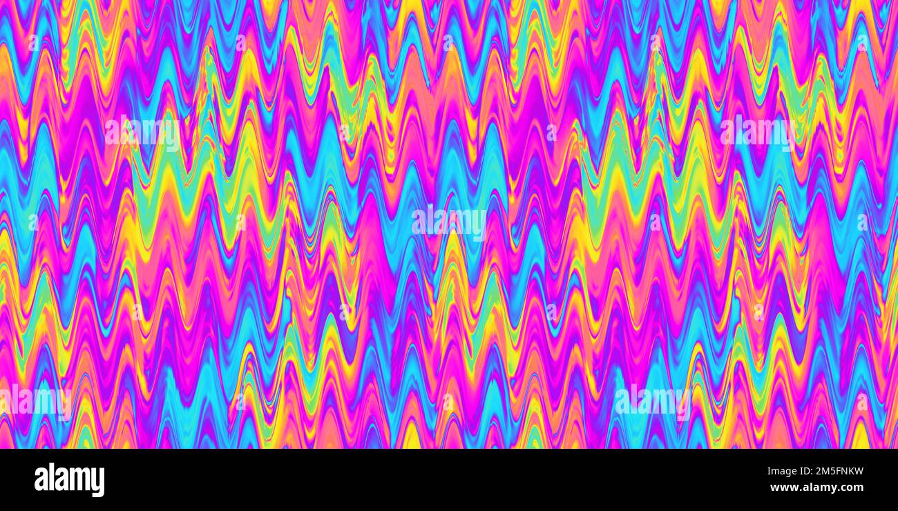 Seamless psychedelic rainbow wavy heatwave zigzag squiggles pattern background texture. Trippy ...
