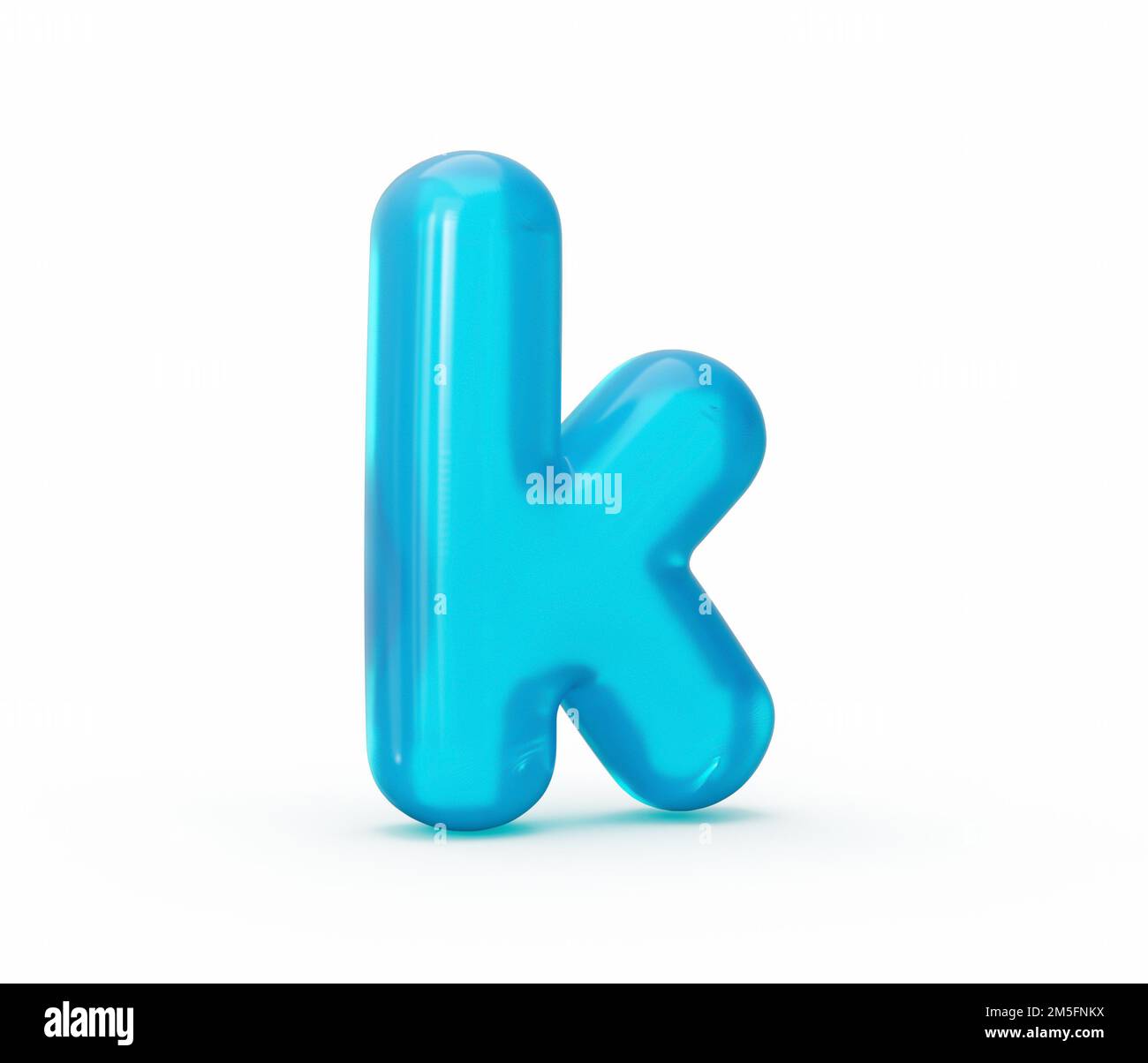 A 3D illustration of a blue ballon K letter isolated on a white ...