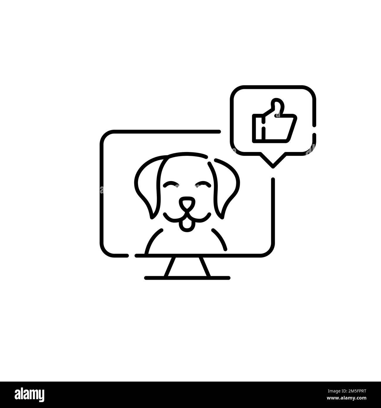 Happy dog with thumbs up notification. Pixel perfect, editable stroke ...
