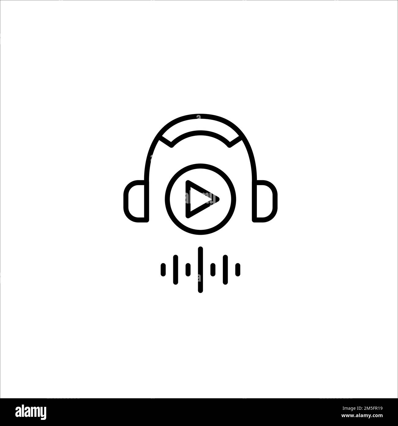 Podcast icon. Headphones, play button and sound wave infographic. Pixel ...