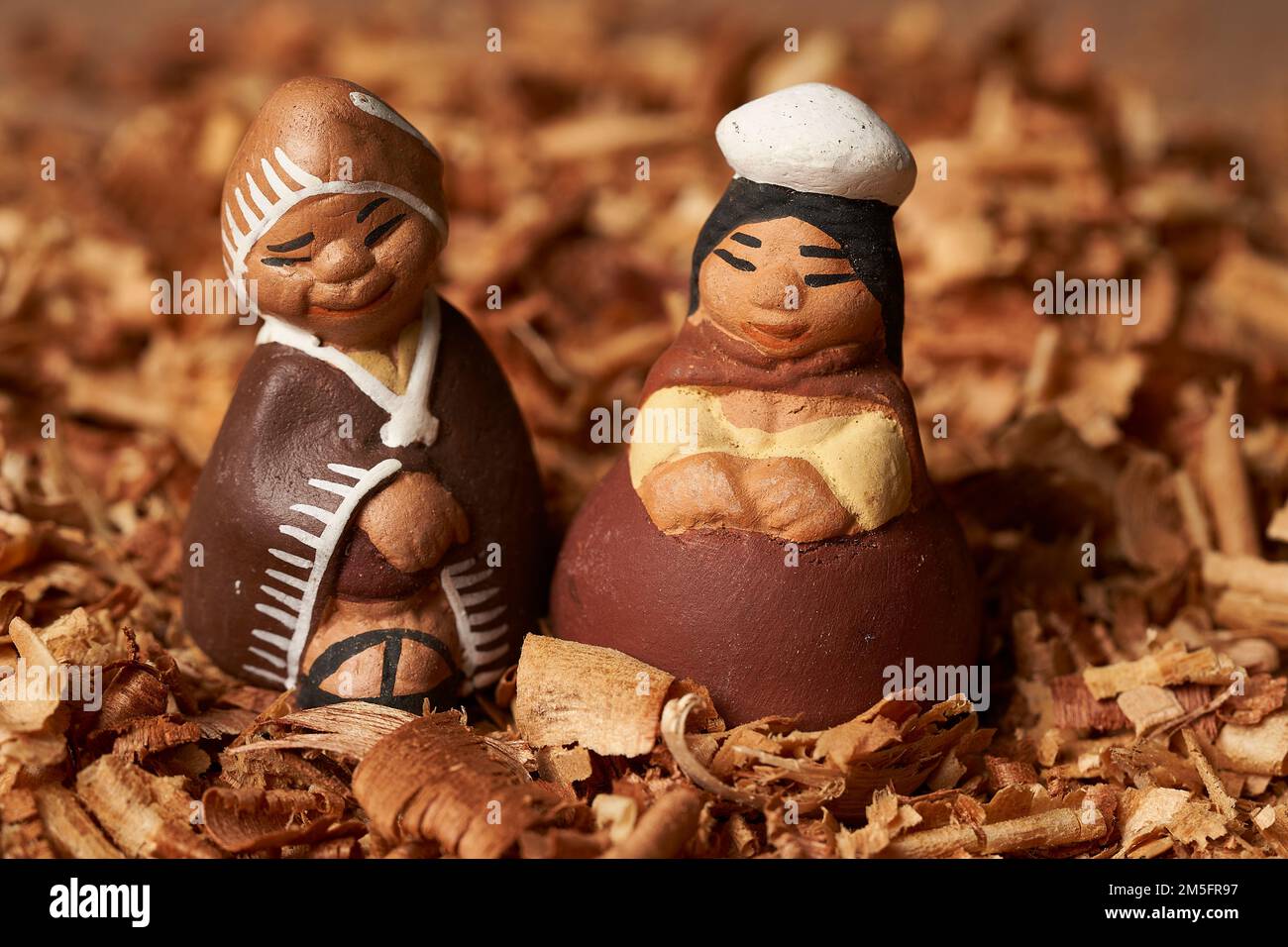 A closeup of the nativity scene in south American style with Mary and ...