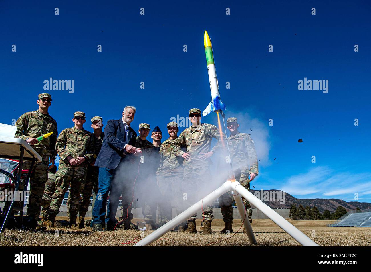 U.S. Air Force Academy -- Academy cadets launch an Estes rocket during ...