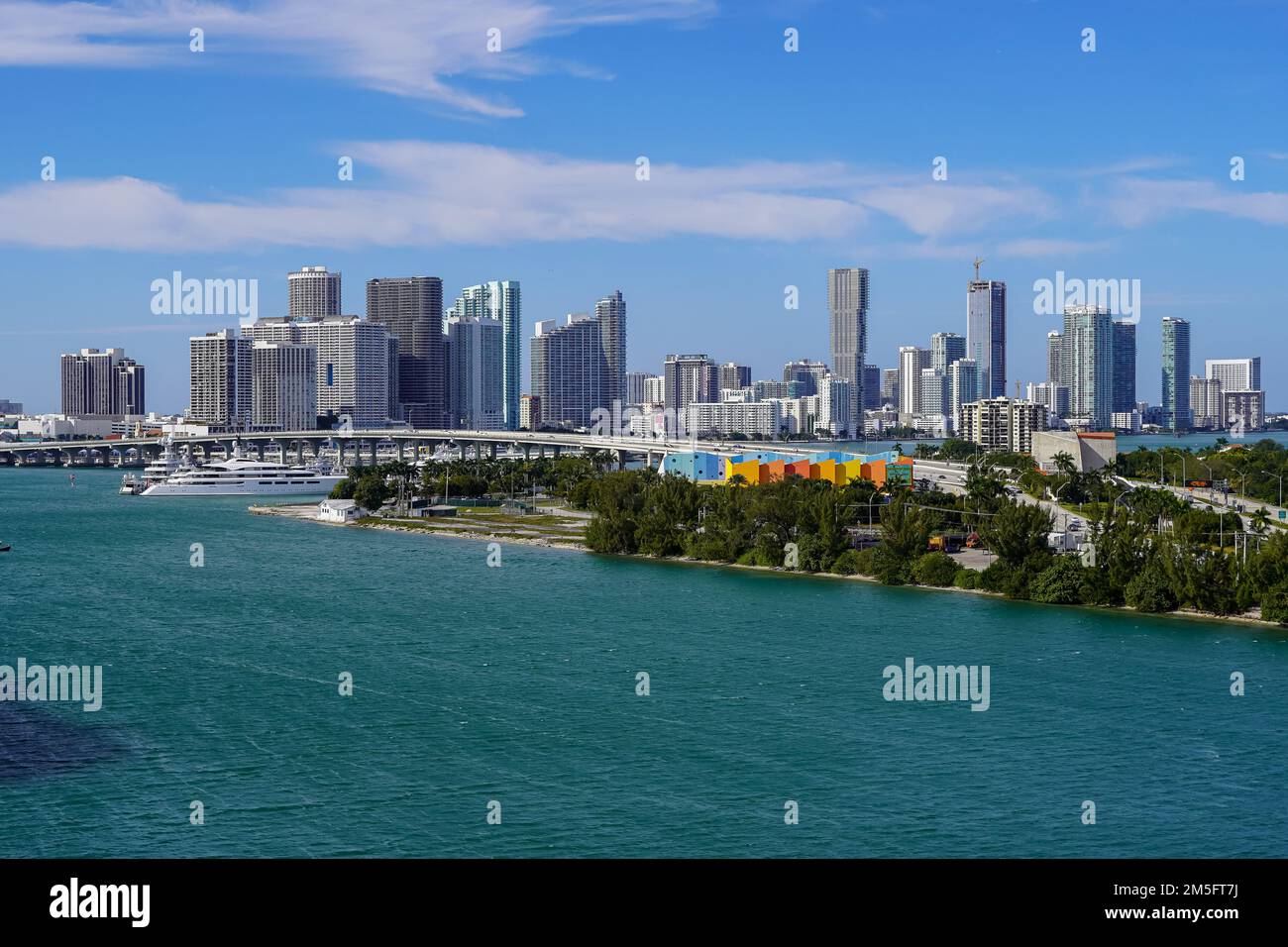 Beautiful view of the Miami Beach port, suburbs and yachts on the ...