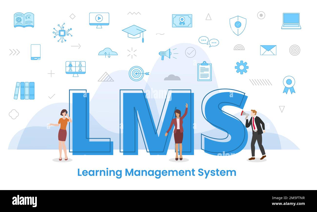 lms learning management system concept with big words and people ...
