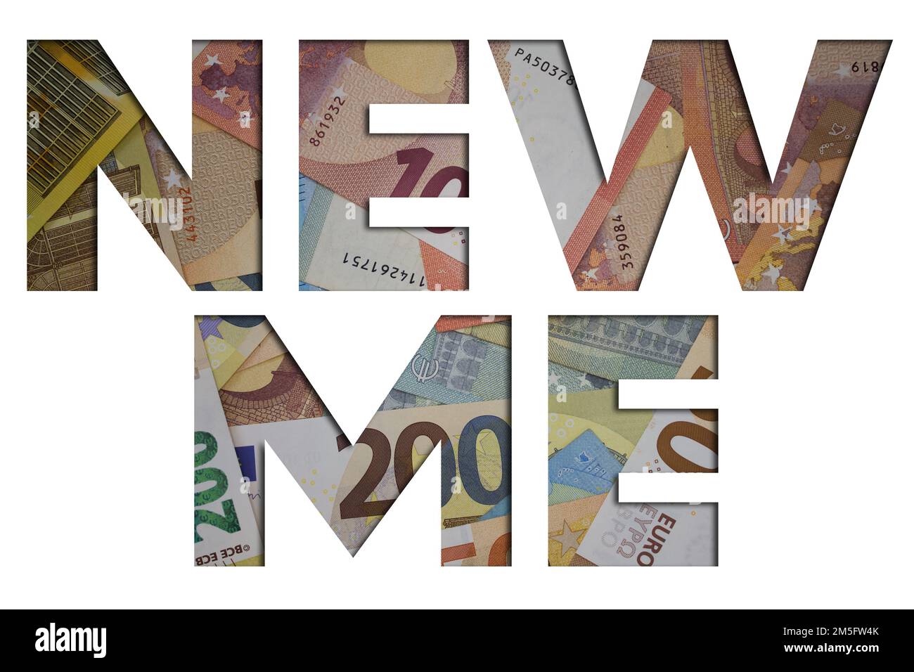 New Me word with money. Paper currency background with different ...