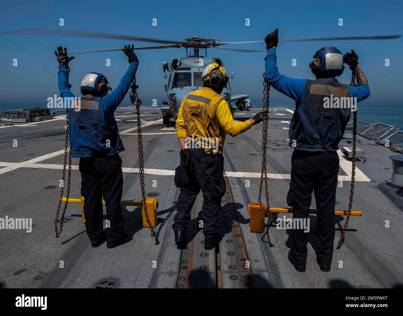 ARABIAN GULF (March 15, 2022) Sailors assigned to the guided-missile ...