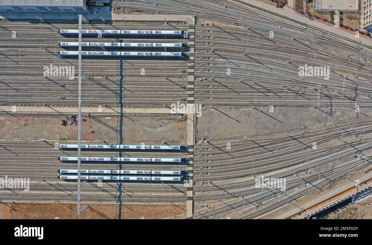 Aerial photo shows several new electric multiple units lying on the ...