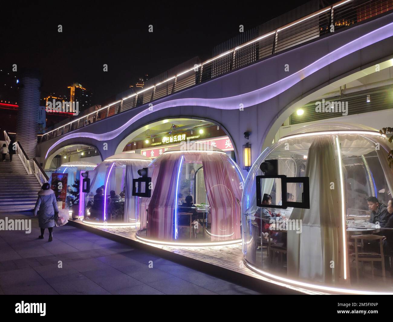 The return-capsule-shaped private rooms of a restaurant attract many ...