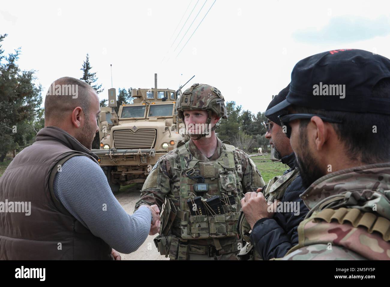 U.S. Soldiers assigned to Comanche Troop, 1st Brigade, 4th Infantry Division, engage with the ...