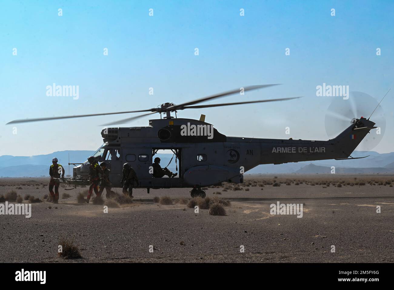 A French SA 330 Puma transport helicopter lands during Exercise WAKRI ...