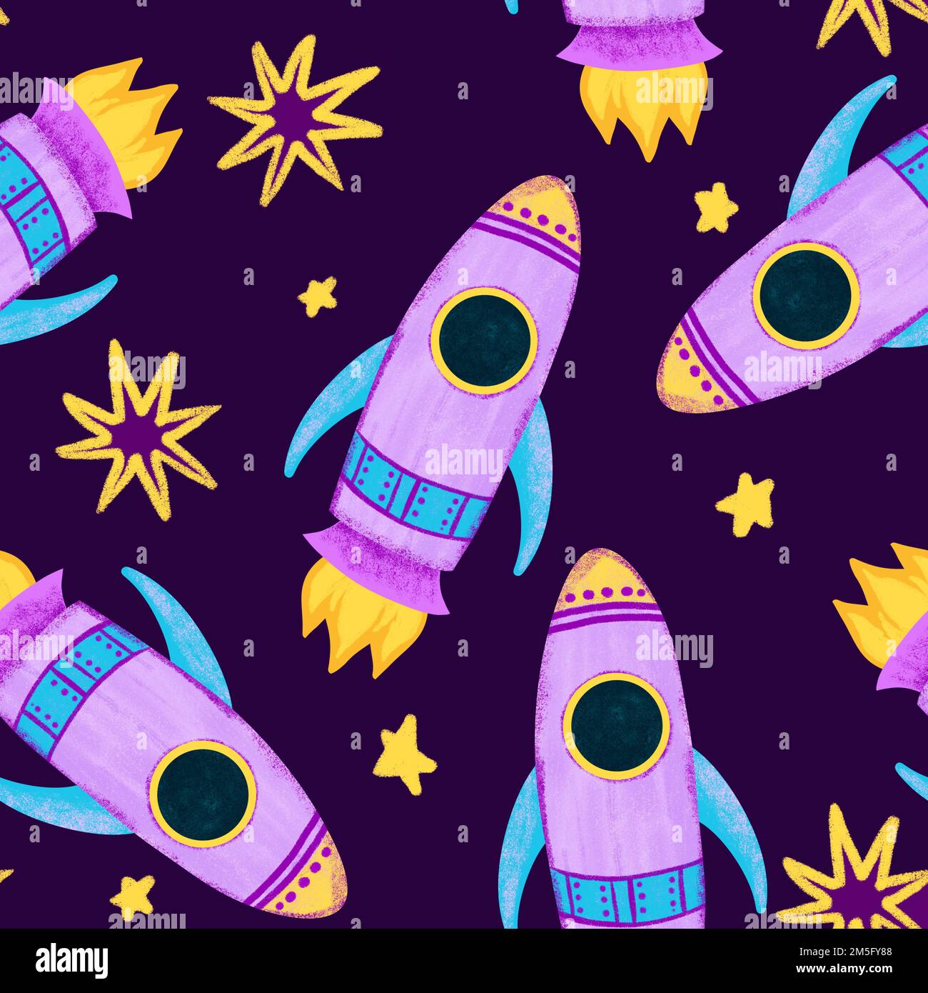 Hand drawn seamless pattern of outer space galaxy astronaut in purple ...