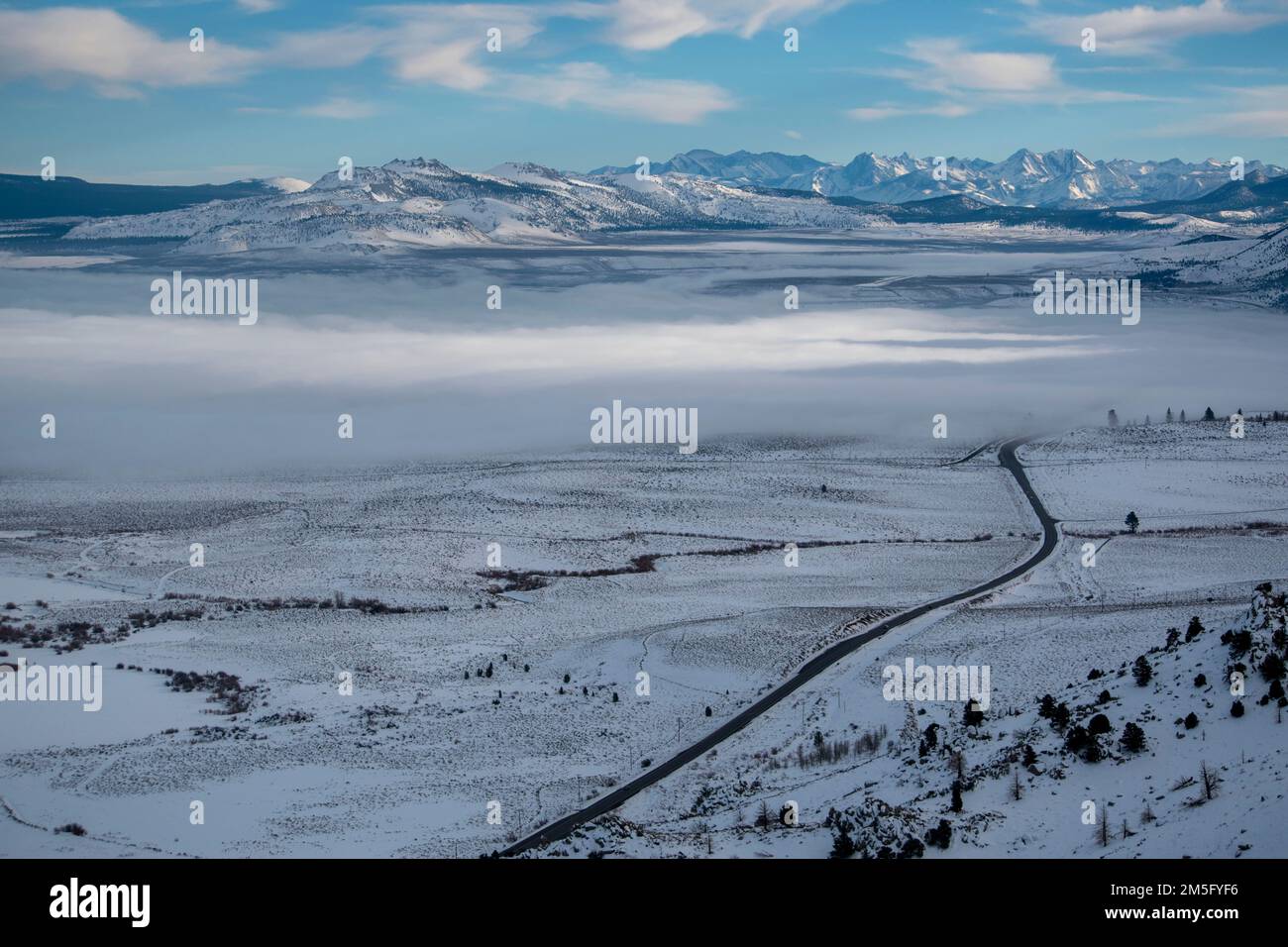 Fog sometimes shrouds Mono Lake in Mono County, CA, USA, creating an ...
