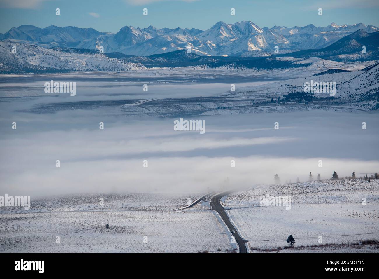 Fog sometimes shrouds Mono Lake in Mono County, CA, USA, creating an ...