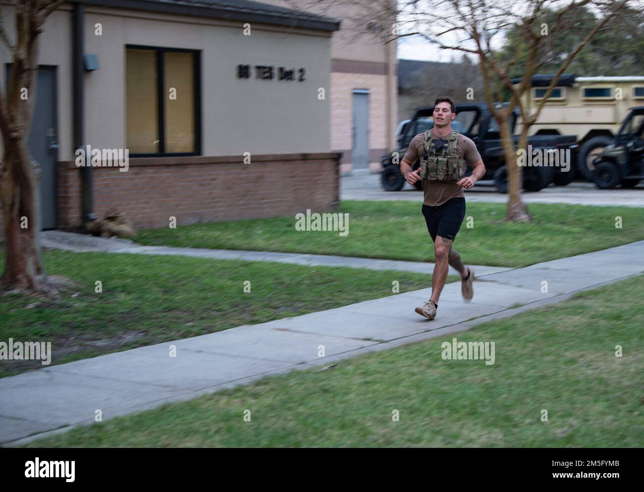 A U.S. Air Force Airman assigned to the 38th Rescue Squadron sprints ...
