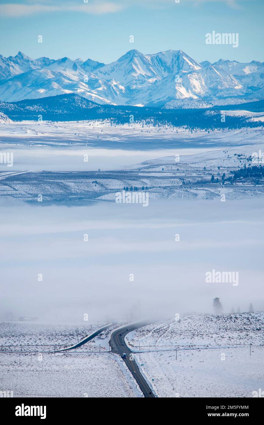 Fog sometimes shrouds Mono Lake in Mono County, CA, USA, creating an ...