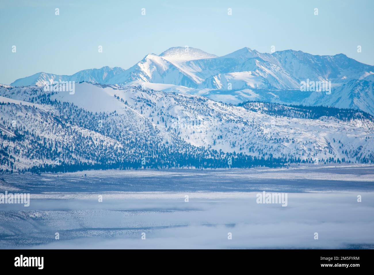 Fog sometimes shrouds Mono Lake in Mono County, CA, USA, creating an ...
