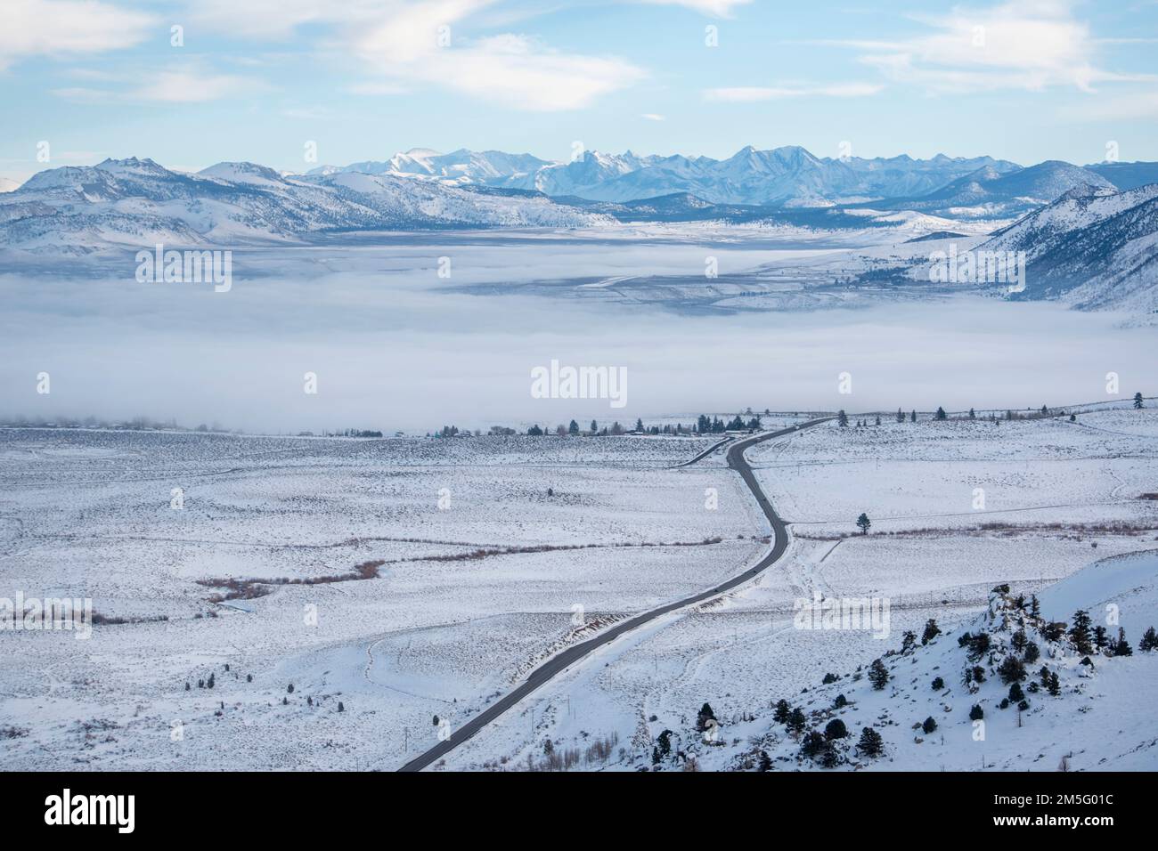 Fog sometimes shrouds Mono Lake in Mono County, CA, USA, creating an ...