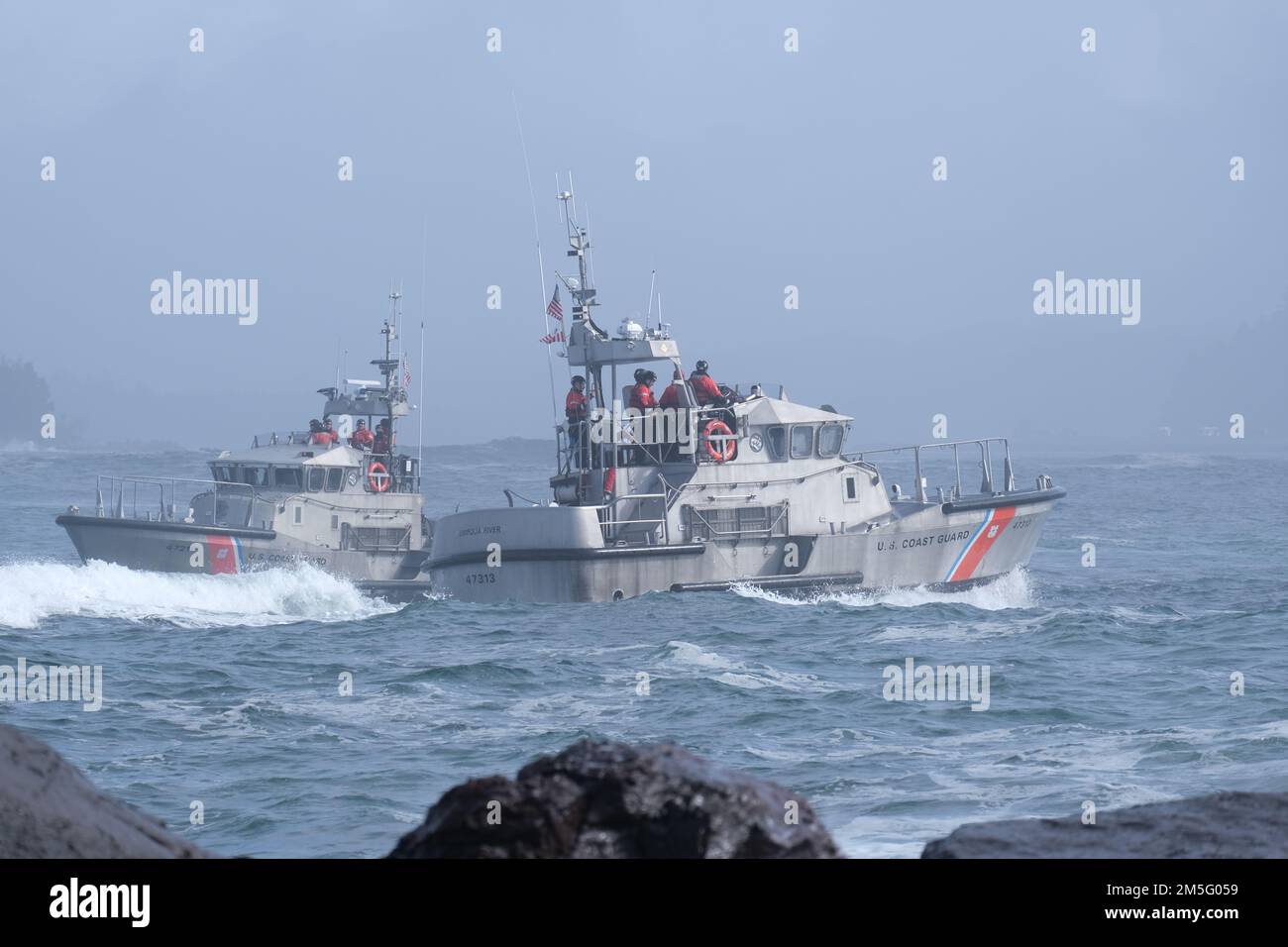 The crews aboard two 47-foot Motor Lifeboats from Coast Guard Station ...