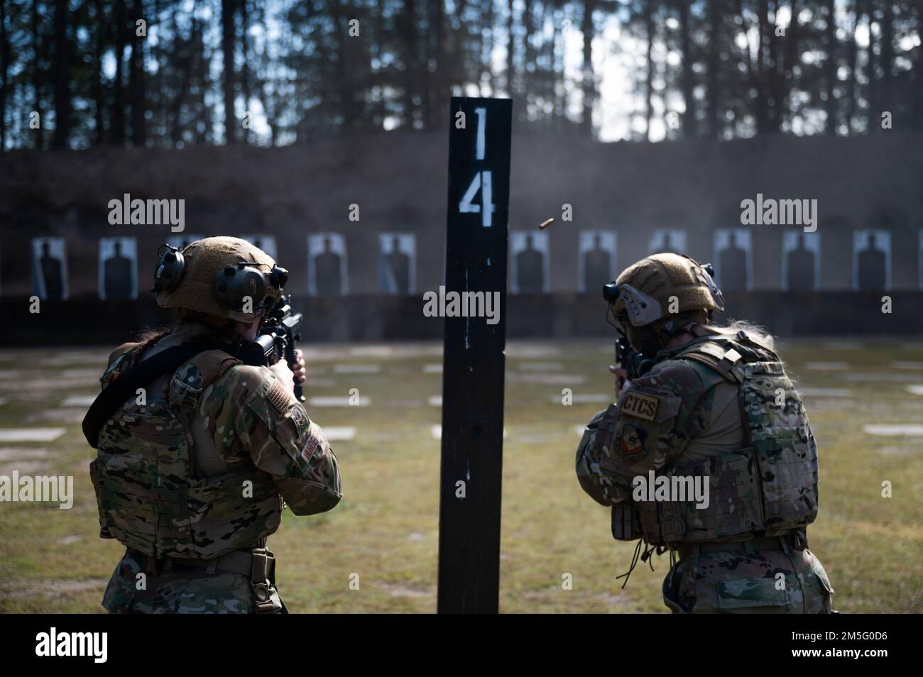 U.S. Air Force Airman First Class Natalie Vandergriff, left, and A1C Rachel VanZale, right, 1st ...