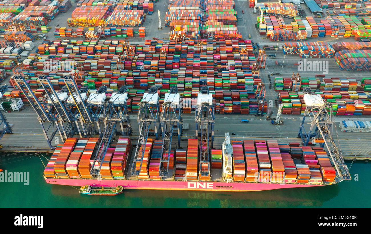 Aerial photo shows the busy Yantian International Port Terminal in ...