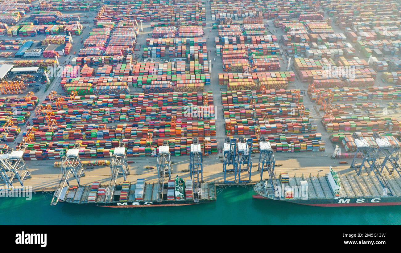 Aerial photo shows the busy Yantian International Port Terminal in ...